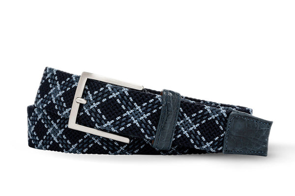 Pacific Plaid Stretch Belt with Croc Tabs and Brushed Nickel Buckle - w ...