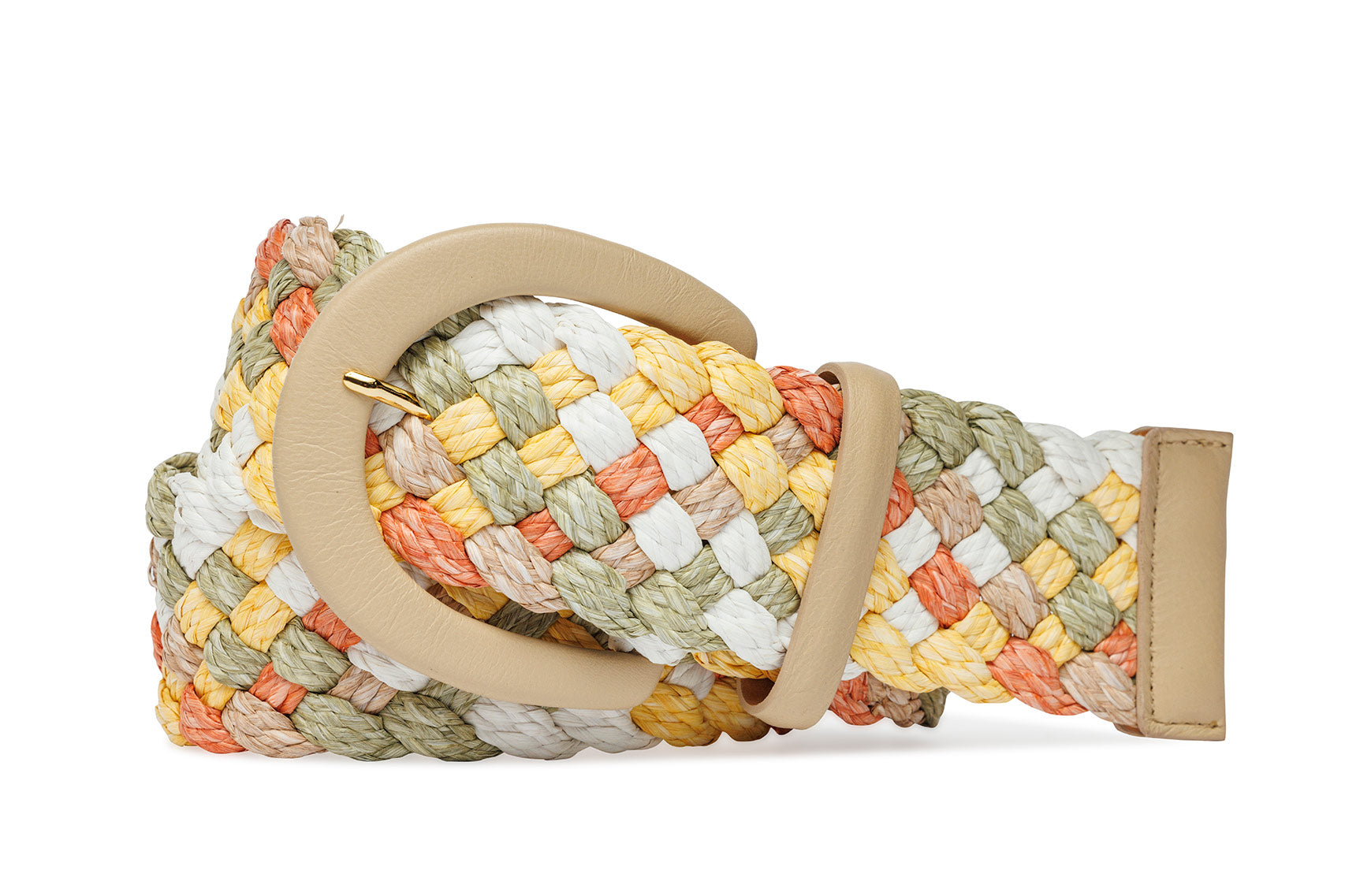 Wide Woven Straw Belt with Covered Buckle - w.kleinberg Wide Woven Straw Belt with Covered Buckle - w.kleinberg