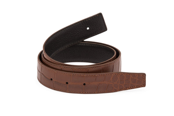 Matte Alligator and Pebbled Calf Reversible H Strap - w.kleinberg